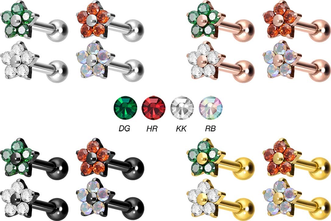 Titanum ear piercing with internal thread CRYSTAL FLOWER | PIERCINGLINE